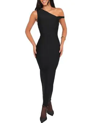 PETAL & PUP Hudson One-shoulder Body-con Dress - Black