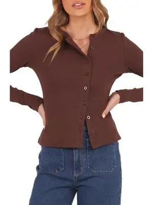 PETAL & PUP Ribbed Stretch Cotton Button-up Shirt - Chocolate Brown