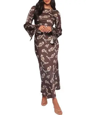 PETAL & PUP Maia Print Long Sleeve Maxi Dress - Chocolate Orchid
