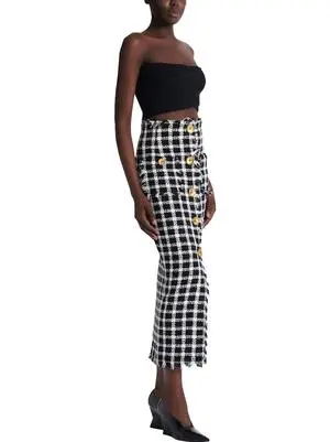 Balmain Long Gingham Tweed Skirt - Black