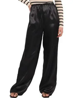 PETAL & PUP Danae Wide Leg Satin Pants - Black