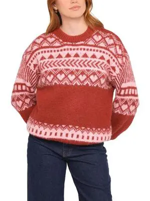 PETAL & PUP Zinnia Fair Isle Crewneck Sweater - Red