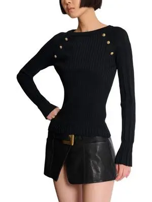 Balmain Knit Top With 'lion Head' Buttons - Black