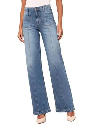FRIENDS LIKE THESE Pintuck Patch Pocket Wide Leg Jeans