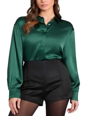 MARCIANO Elisa Silk Button-up Shirt - Dark Green