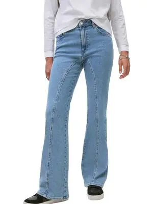 Mango Seam Detail Mid Rise Flare Jeans - Light Blue