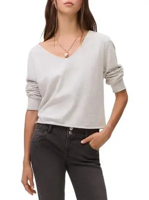 Mango Cotton Blend V-neck Sweater - Light Heather Grey
