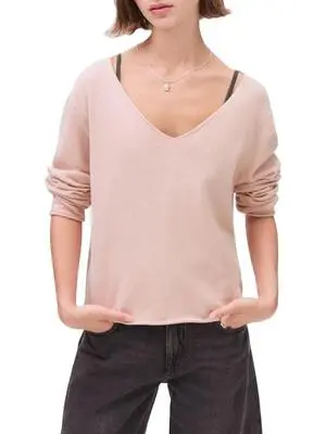 Mango Cotton Blend V-neck Sweater - Pastel Pink