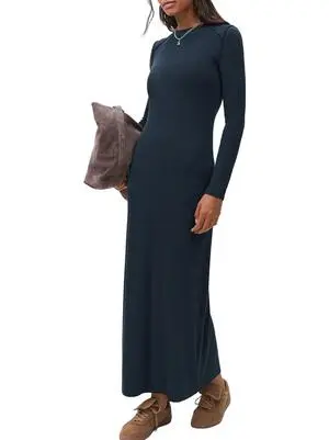 Mango Plain Long-sleeve Maxi Dress - Navy