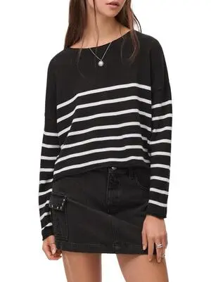Mango Stripe Cotton Blend Sweater - Black