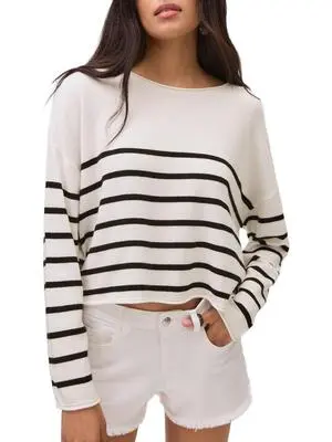 Mango Stripe Cotton Blend Sweater - Ivory/navy