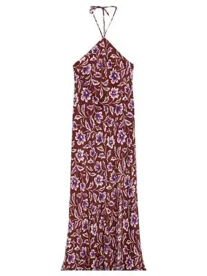 Mango Floral Print Halter Neck Maxi Dress - Brown