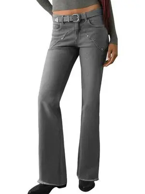 Mango Low Rise Studded Flare Jeans - Denim Grey