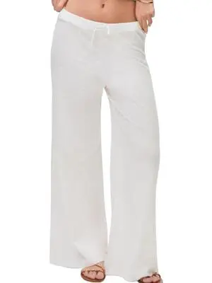 Mango Cotton Wide-leg Pants - Off White