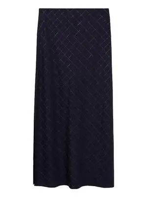 Mango Metallic Plaid Maxi Skirt - Navy