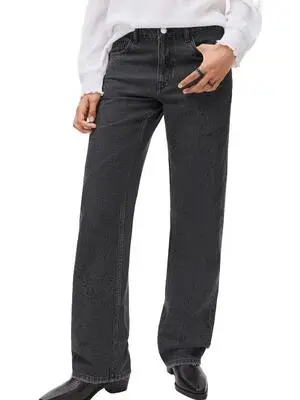 Mango Rhinestone Embellished Straight Leg Jeans - Black Denim