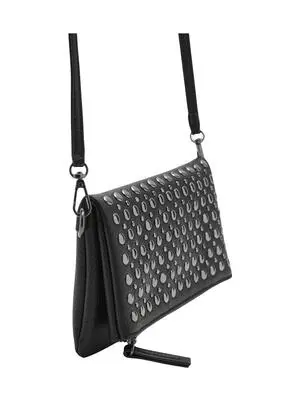 Mango Studded Fold-over Shoulder Bag - Black
