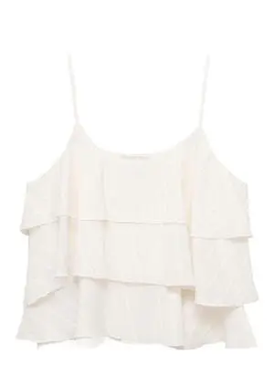 Mango Metallic Stripe Ruffle Crop Top - Off White