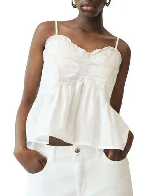 Mango Floral Embroidered Cotton Camisole - Off White