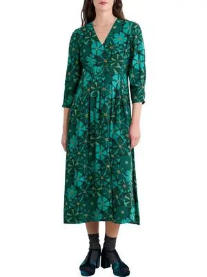 SEASALT CORNWALL Etta Floral Pleated Midi Dress - Handicraft Flowers Onyx