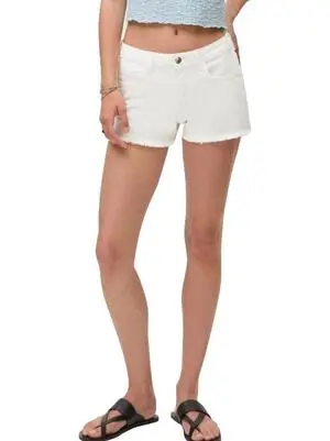 Mango Fray Hem Low Rise Denim Shorts - Off White
