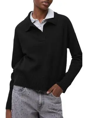 Mango Johnny Collar Long Sleeve Sweater - Black