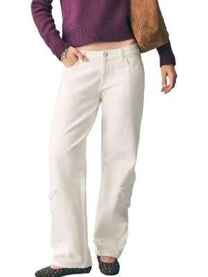 Mango Star Embroidered Straight Leg Jeans - Off White