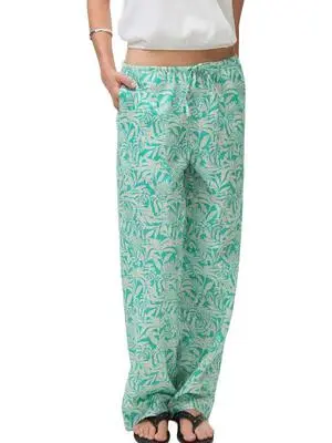 Mango Floral Print Wide Leg Pants - Turquoise