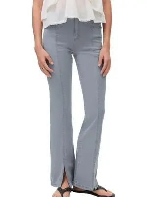 Mango Slit Hem Mid Rise Flare Jeans - Blue