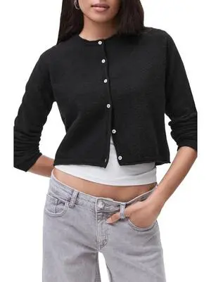 Mango Crewneck Crop Cardigan - Black