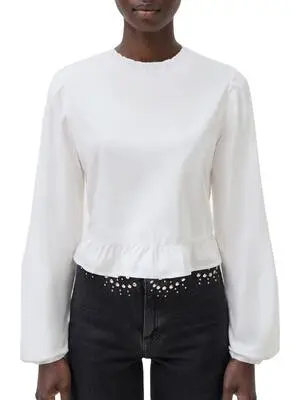 Mango Ruffle Hem Cotton Blouse - Off White
