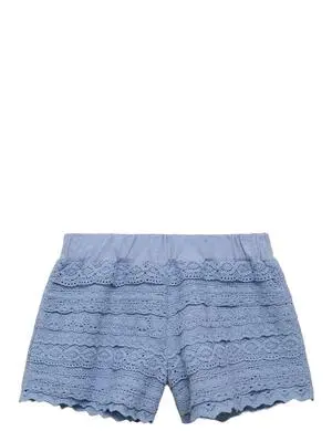 Mango Open Stitch Ruffle Shorts - Blue