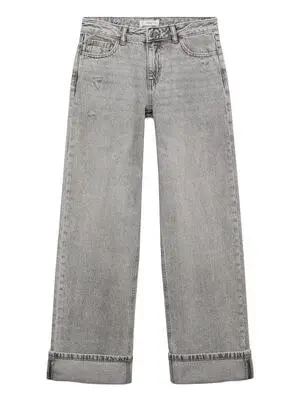 Mango Cuff Hem Wide Leg Jeans - Denim Grey