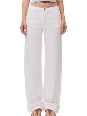 Mango Cuff Hem Wide Leg Jeans - Off White