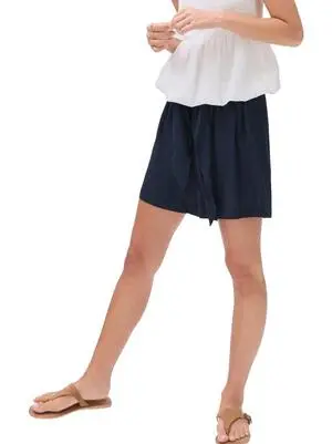 Mango Pleated Bow Shorts - Navy