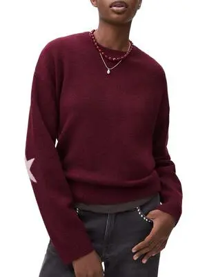 Mango Crewneck Sweater With Star Details - Burgundy