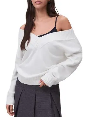 Mango Wide V-neck Cotton Sweater - White