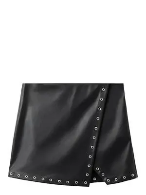 Mango Studded Faux Leather Mini Wrap Skirt - Black