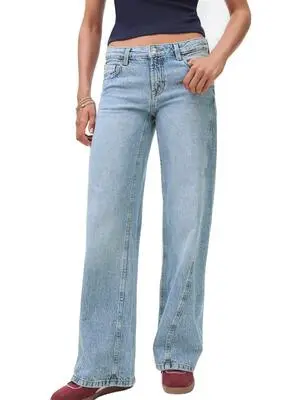 Mango Low Rise Wide Leg Jeans - Light Blue