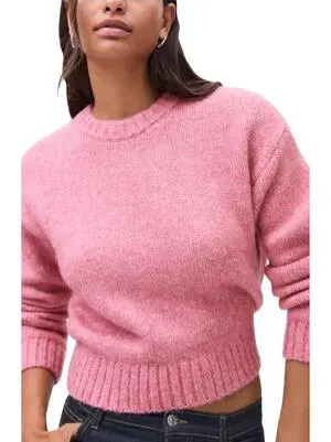Mango Marled Crewneck Sweater - Neon Pink