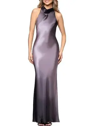 Betsy & Adam Ombré Satin Halter Neck Gown - Grey/gunmetal