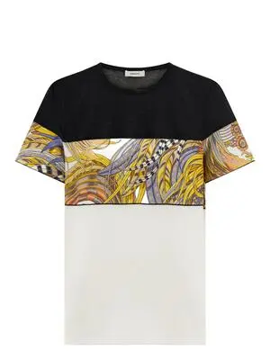 FERRAGAMO Crewneck T-shirt With Silk Inserts - White