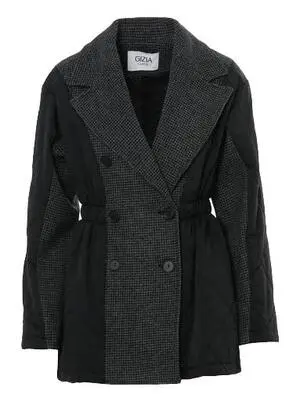 GIZIA Quilted Double-breasted Coat With Elasticated Waist - Grey