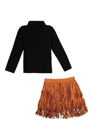 MIA BELLE GIRLS Turtleneck Top And Fringe Skort Set - Black