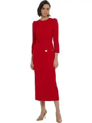 GIZIA Midi Pencil Dress With Three-quarter Ruffled Sleeves - Red