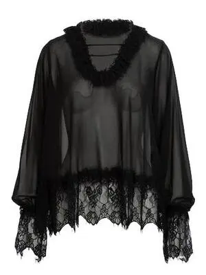 GIZIA Lace Detail Chiffon Blouse - Black