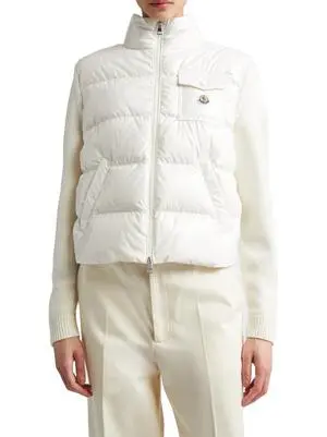 Moncler Mixed Media Quilted Down Puffer Cardigan - Silk White