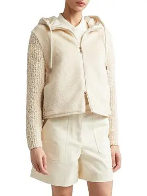 Moncler Hooded Mixed Media Cardigan - Ivory/white