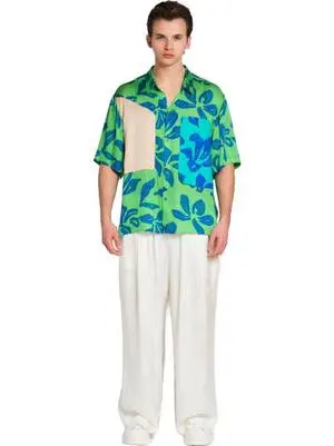 LOST PATTERN Tropical Bliss Patchwork Oversized Hawaii Shirt - Green