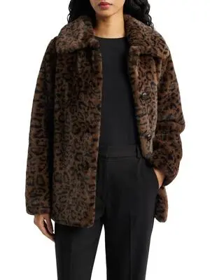 Mango Zurich Leopard Spot Faux Fur Coat - Brown